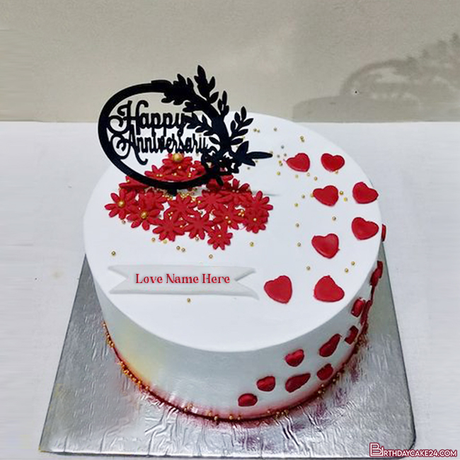 Romantic Heart Anniversary Wishes Cake With Name Edit