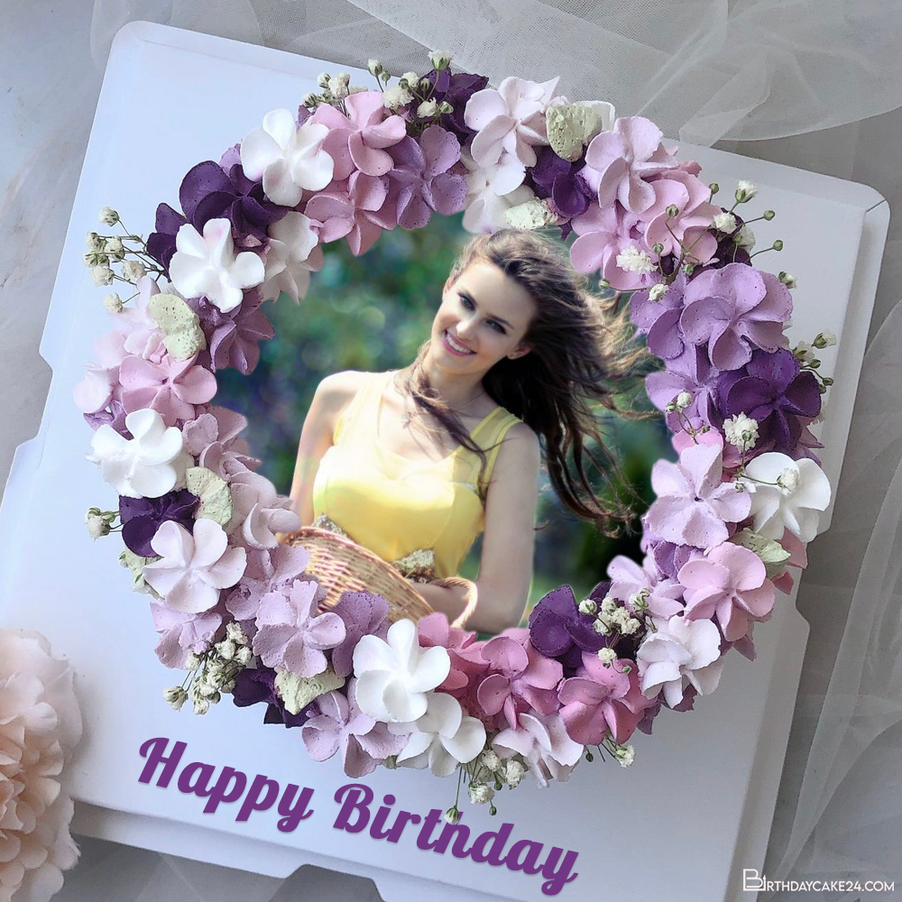 Purple Flowers Birthday Wishes With Photo And Name Edit